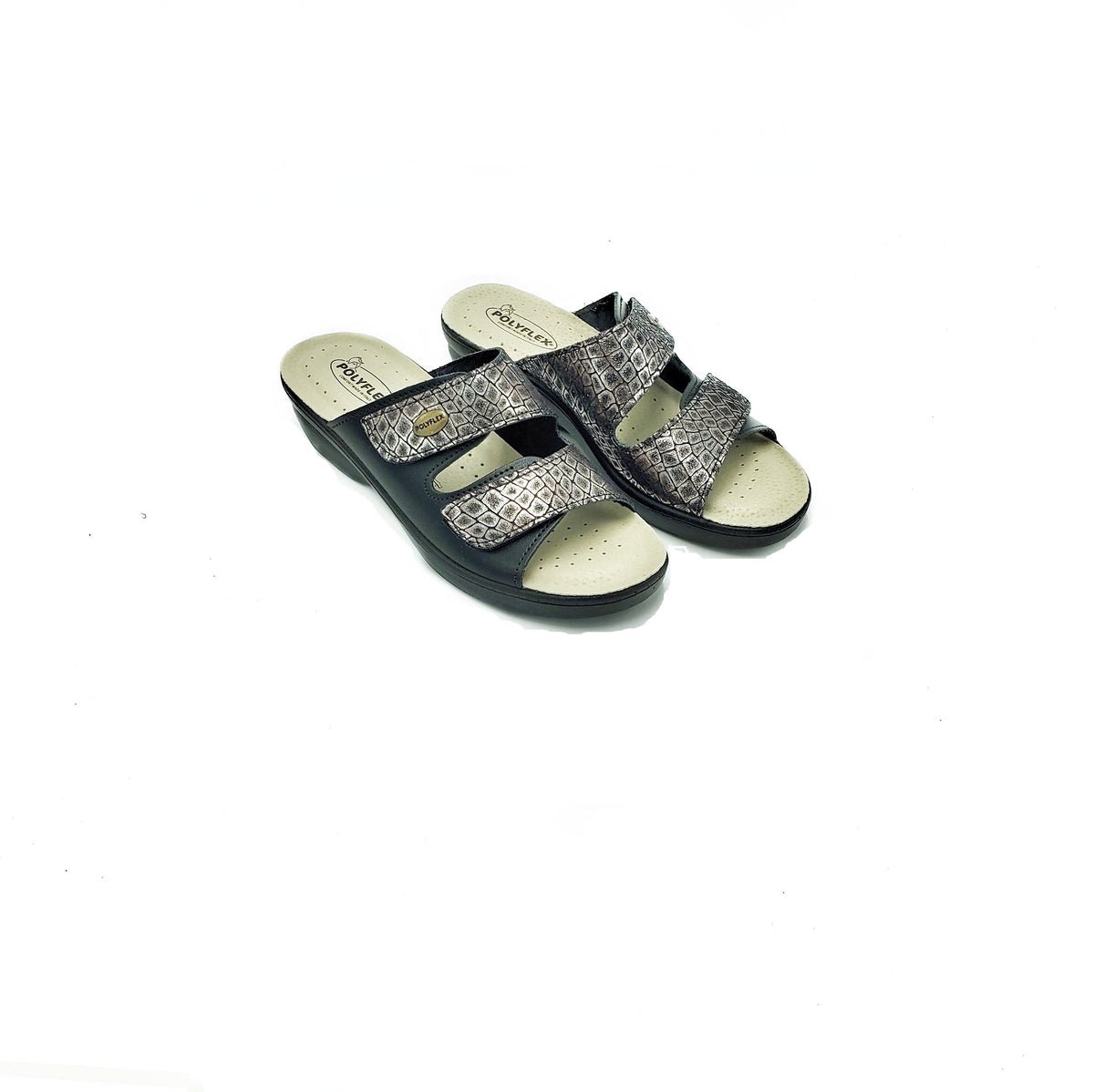 Polyflex "comfort made in Italy" House Sandal (Black) Two Velcro Strap ...